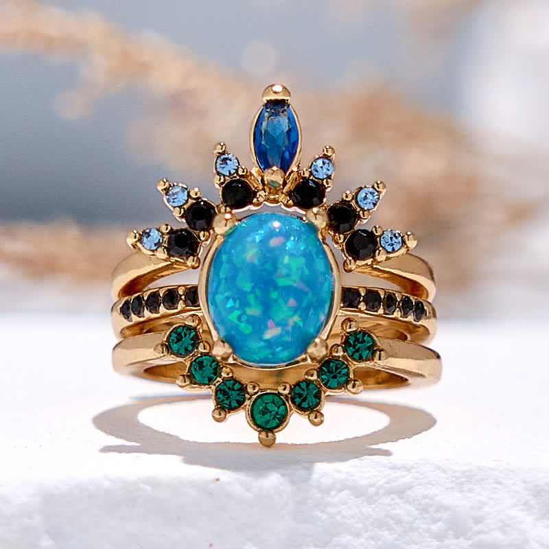 Evolvegem "Celestial Crown" Sapphire With Opal 3 - Piece Ring Set ...