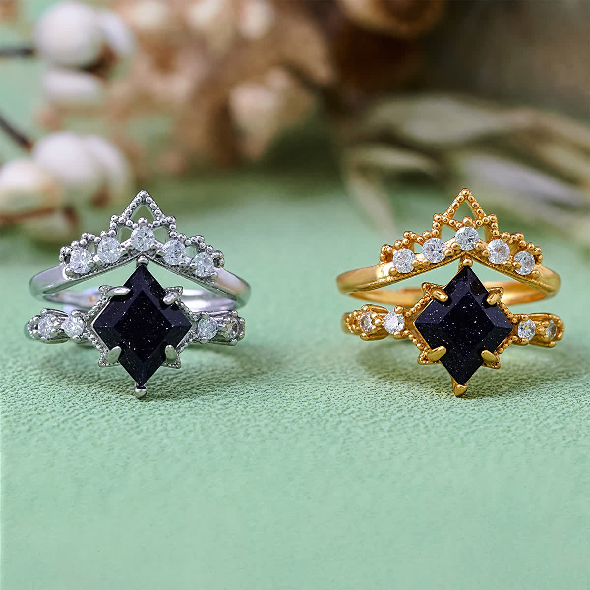 Evolvegem "Celestial Sand" 2Pcs Blue Sandstone Ring Set – evolvegem