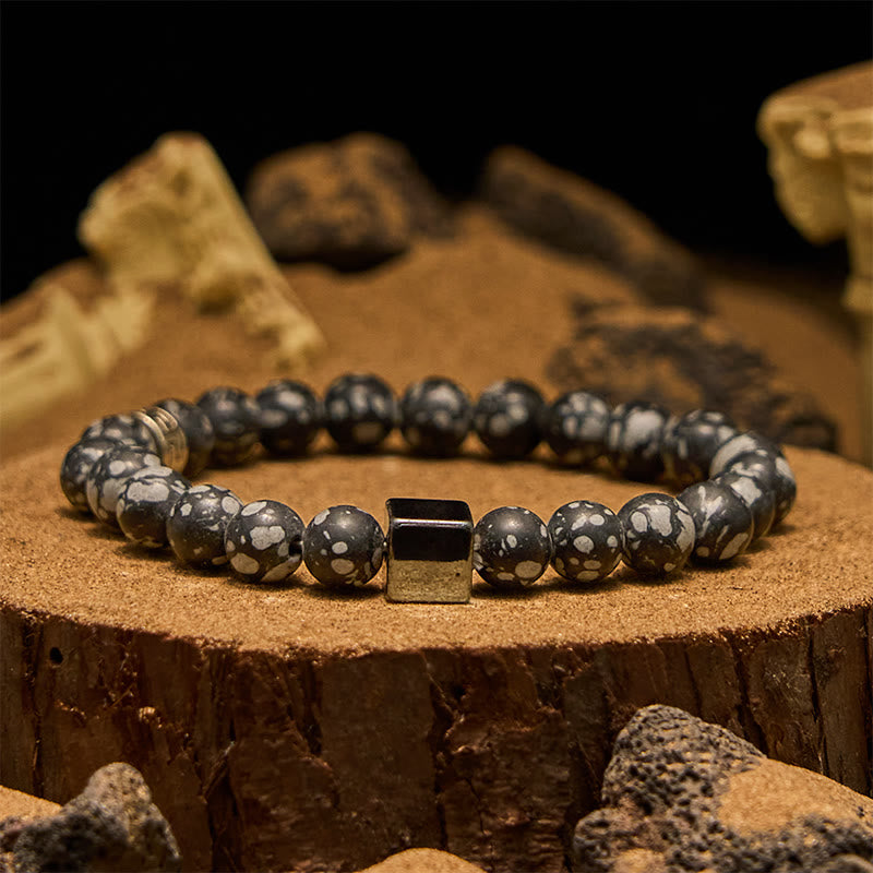 Evolvegem "Andromeda Ash" Snowflake Stone Cube Hematite Bracelet ...